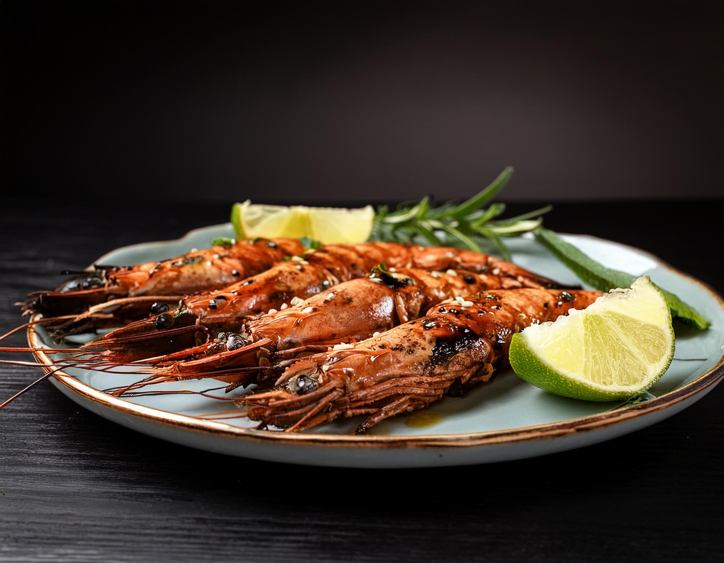 Elegante Schwarze Tiger Garnelen auf der Feuerplatte – FENNEK®